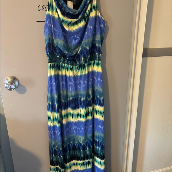 Donna Ricco | Dresses | Donna Ricco Blue And Green Sleeveless Cowl Neck ...